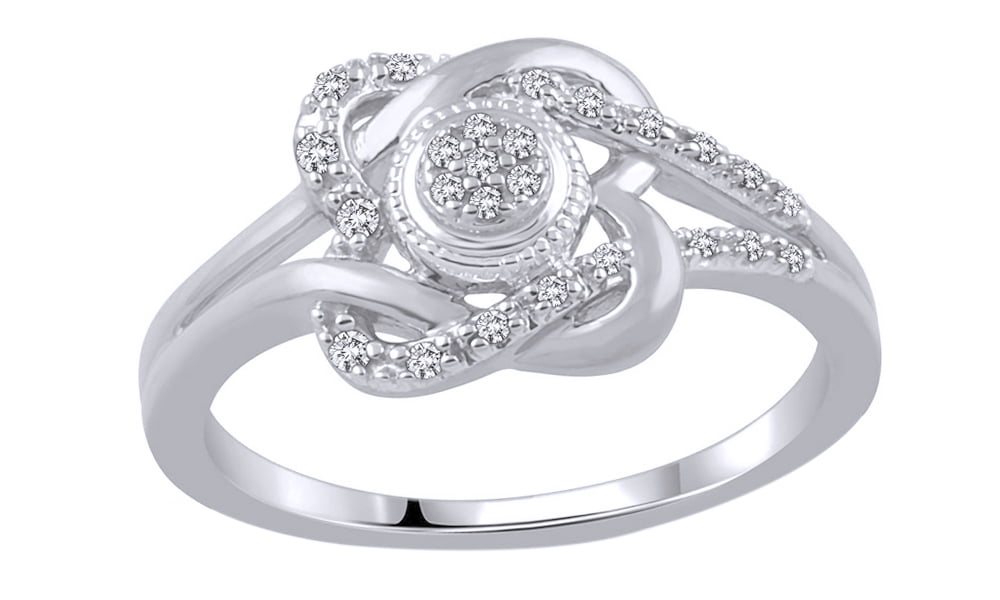 AFFY White Natural Diamond Double Loop Heart Promise Ring in 10k White ...