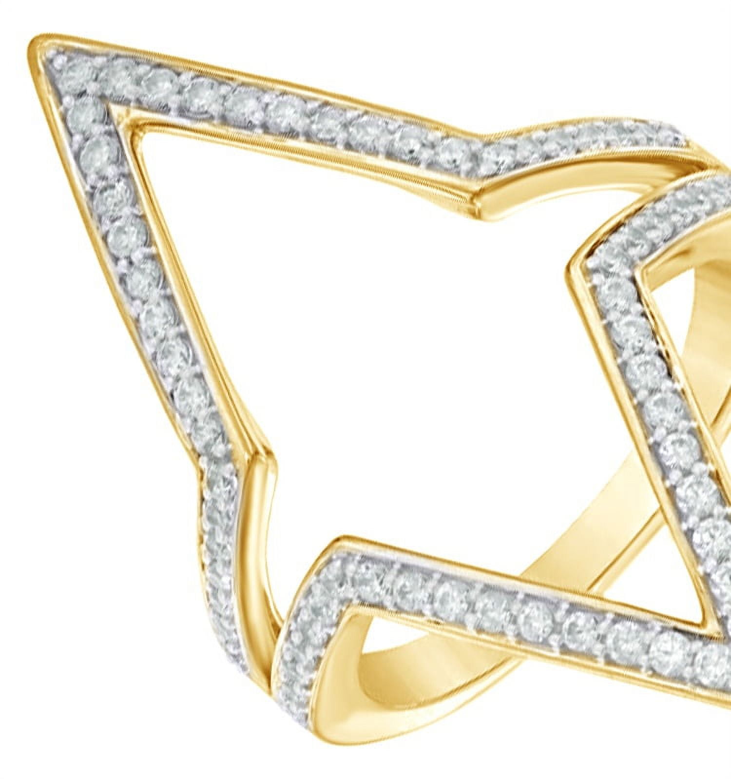 White Natural Diamond Double Point Geometric-Shape Ring in 10k Yellow ...