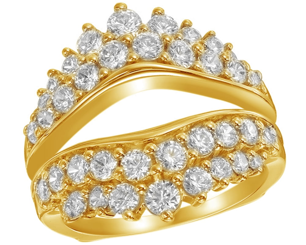 AFFY White Natural Diamond Double Row Solitaire Enhancer Guard Ring in ...