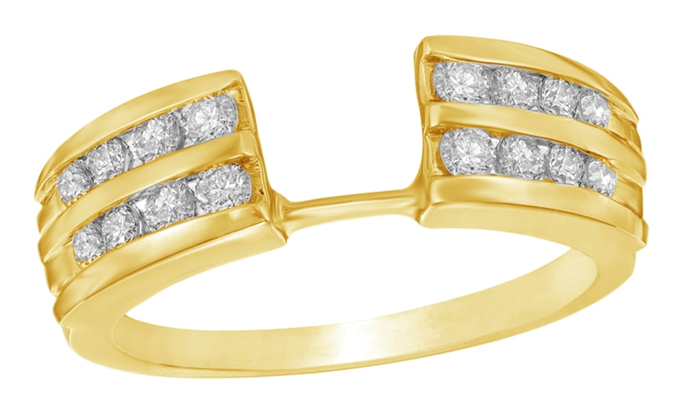 AFFY White Natural Diamond Double Row Solitaire Enhancer Guard Ring in ...