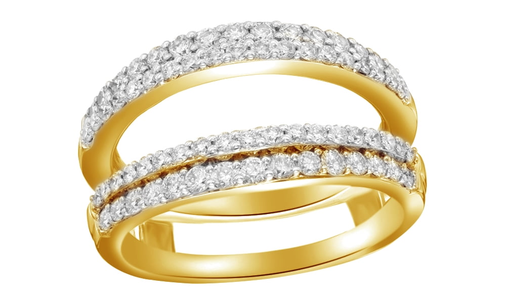 White Natural Diamond Double Row Solitaire Enhancer Ring in 14k Yellow ...