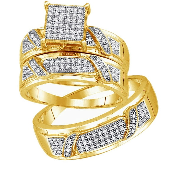 AFFY White Natural Diamond Wedding Trio Bridal Ring Set In 14k Yellow ...