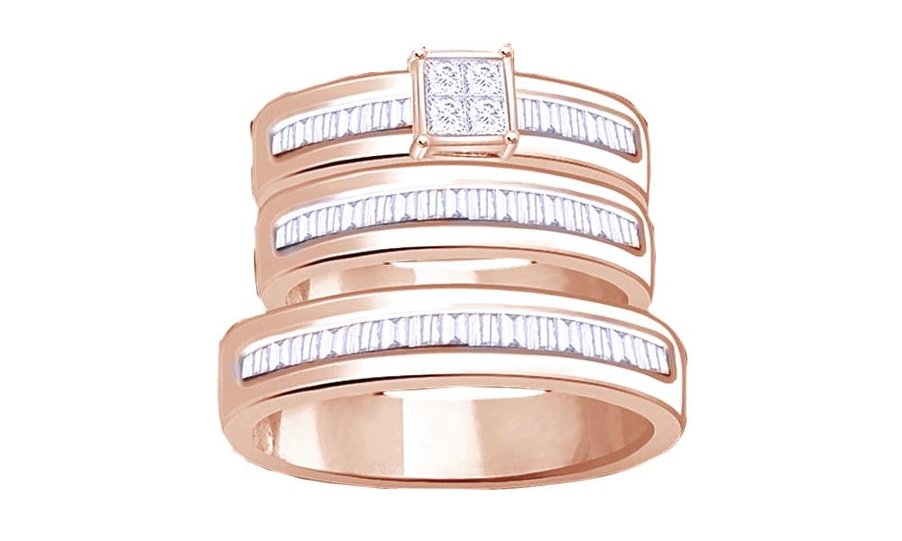 AFFY White Natural Diamond Engagement & Wedding Band Ring Set In 14k ...