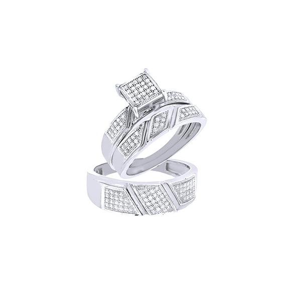 AFFY White Natural Diamond Engagement & Wedding Trio Bridal Ring Set In ...