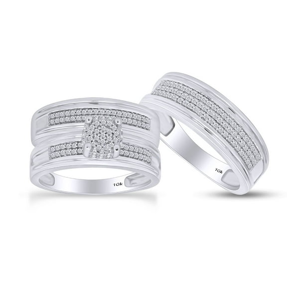 AFFY 0.40CT White Natural Diamond Wedding Trio Band Ring Set in 10k ...