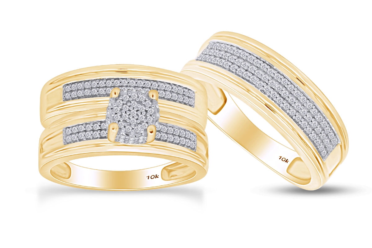AFFY 0.40CT White Natural Diamond Wedding Trio Band Ring Set in 10k ...