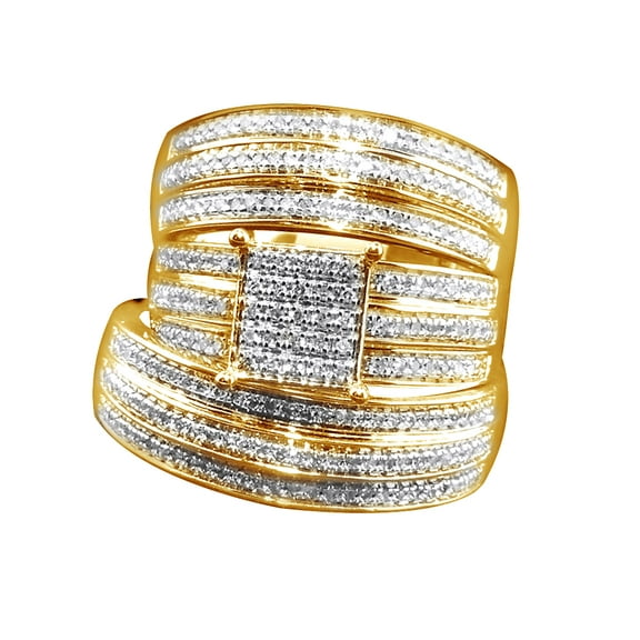 AFFY White Natural Diamond Engagement & Wedding Trio Bridal Ring Set In ...