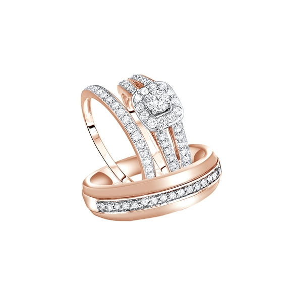 AFFY White Natural Diamond Engagement & Wedding Trio Bridal Ring Set In ...