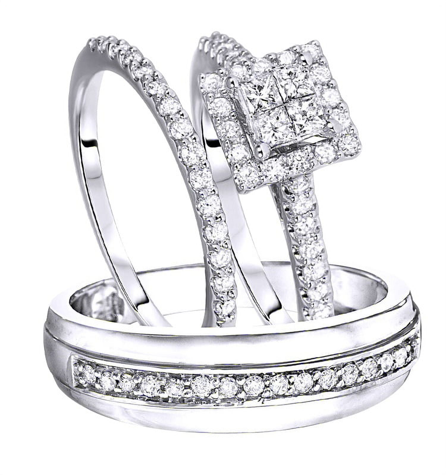 AFFY White Natural Diamond Engagement & Wedding Trio Bridal Ring Set In ...