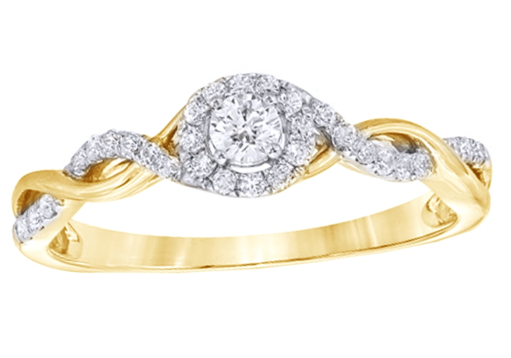 AFFY White Natural Diamond Entwined Promise Ring in 10K Yellow Gold ...