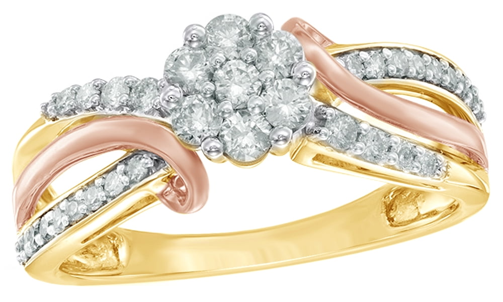 AFFY White Natural Diamond Flower Cluster Split Shank Ring in Two-Tone ...