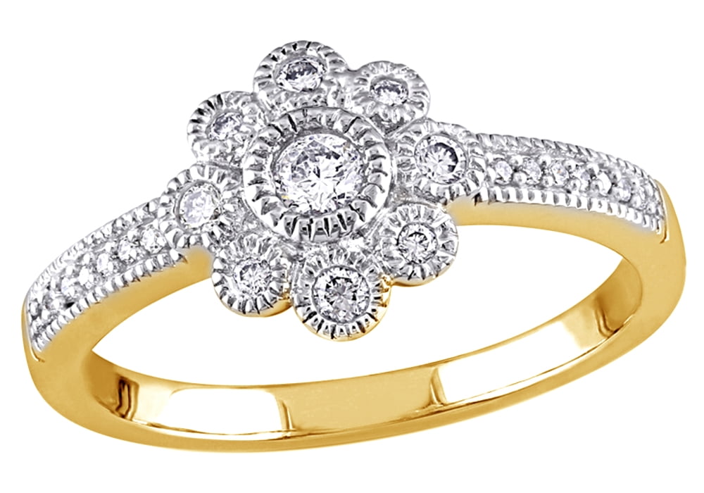 AFFY White Natural Diamond Flower Frame Vintage-Style Ring in 14k ...