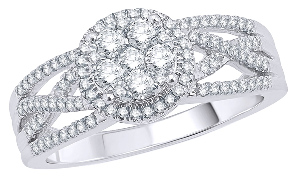 White Natural Diamond Frame Cluster Promise Ring in 10k White Gold By ...
