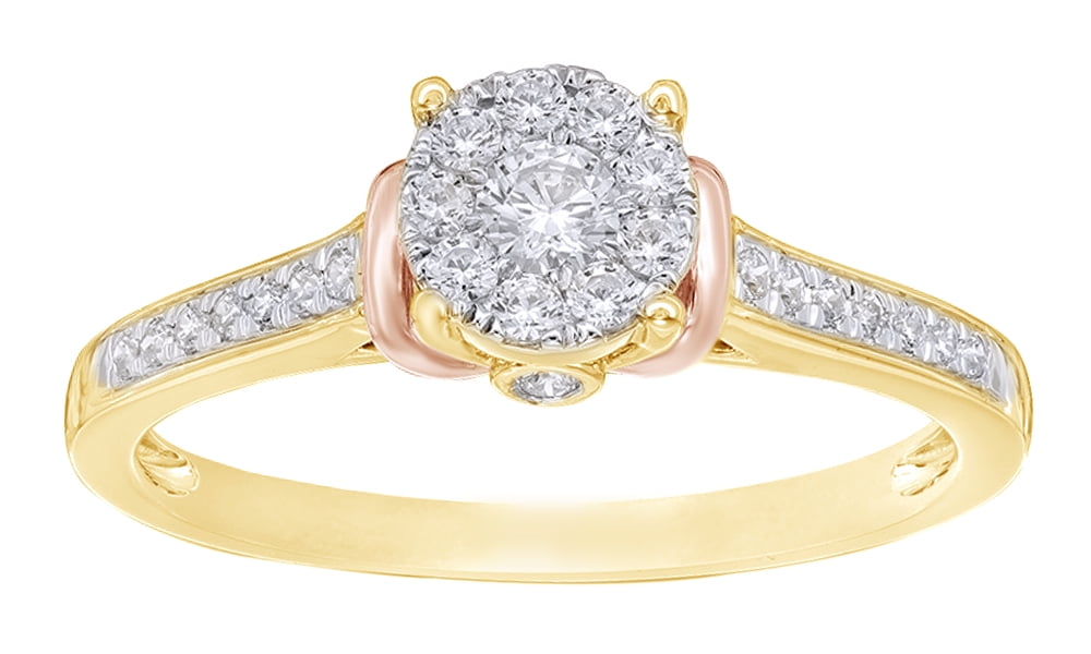 White Natural Diamond Frame Collar Ring in 10k Two-Tone Solid Gold (0. ...