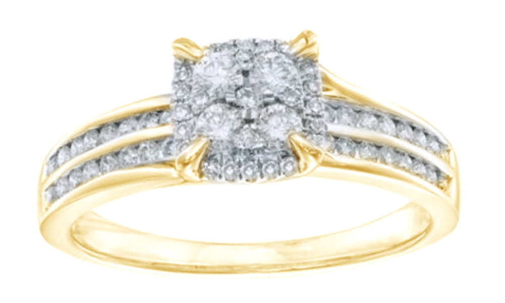 AFFY White Natural Diamond Frame Double Shank Ring In Solid Gold (0.5 ...