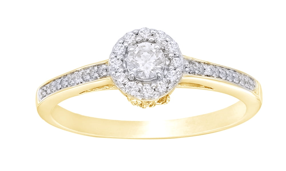AFFY White Natural Diamond Frame Flower Engagement Ring in 10k Two Tone ...