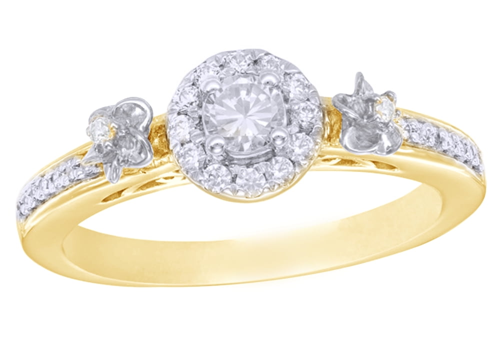 AFFY White Natural Diamond Frame Flower Engagement Ring in 10k Two-Tone ...