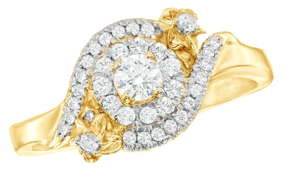 AFFY White Natural Diamond Frame Flower pass Engagement Ring in 10k ...