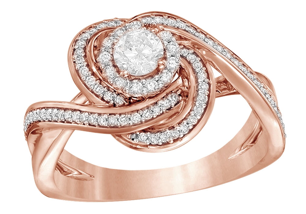 AFFY White Natural Diamond Frame Knot Engagement Ring in 14K Rose Gold ...