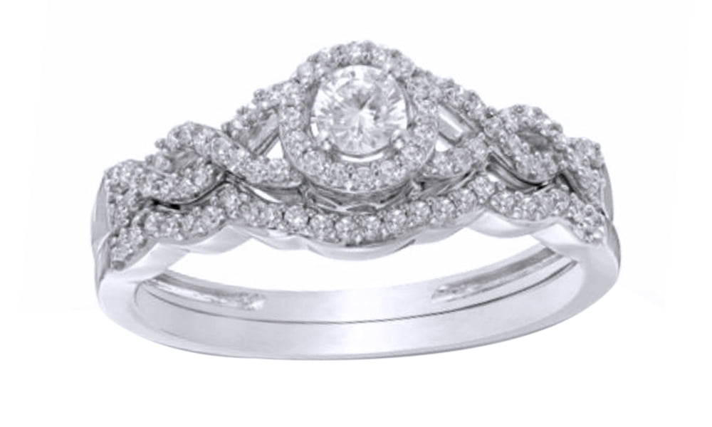 AFFY White Natural Diamond Frame Loose Braid Bridal Ring Set In Solid ...