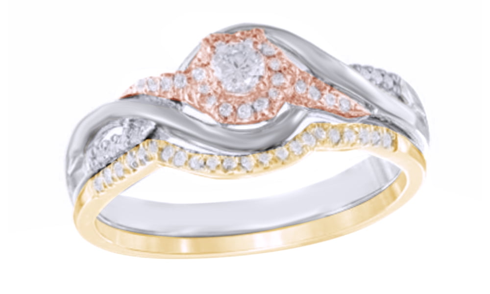 AFFY White Natural Diamond Frame Swirl Bridal Ring Set In Solid Gold (0 ...