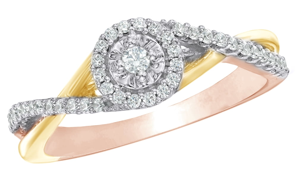AFFY White Natural Diamond Frame Twist Promise Ring in Two Tone 10k ...