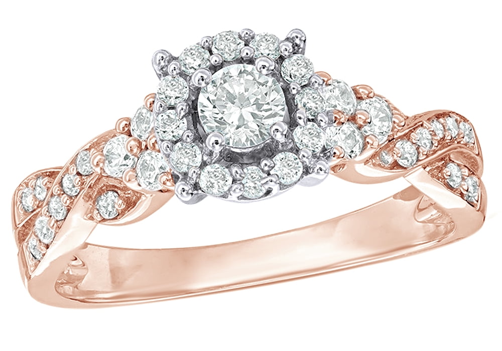 AFFY White Natural Diamond Frame Twist Shank Engagement Ring in Two ...