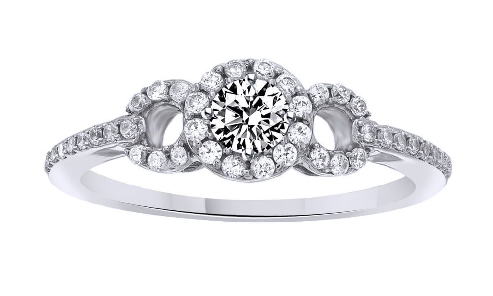 AFFY White Natural Diamond Framed Promise Ring In Solid Gold (0.37 Cttw ...