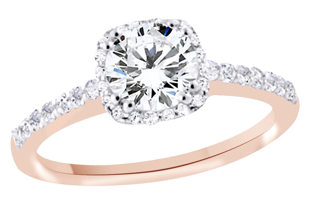 White Natural Diamond Hallo Ring In 14k Rose Gold (0.57 Cttw) By Jewel ...