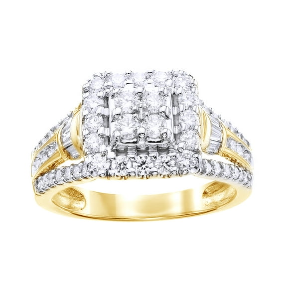 AFFY White Natural Diamond Cluster Square Ring in 10k Solid Gold (1 ...