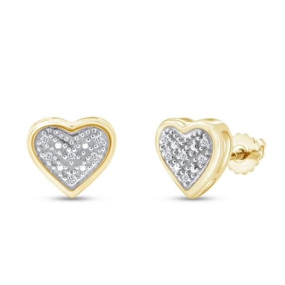 AFFY White Natural Diamond Heart Earrings In 14K Yellow Gold Over ...