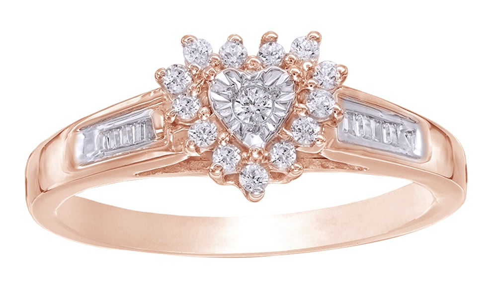 AFFY White Natural Diamond Heart Frame Promise Ring in 10k Rose Gold ...