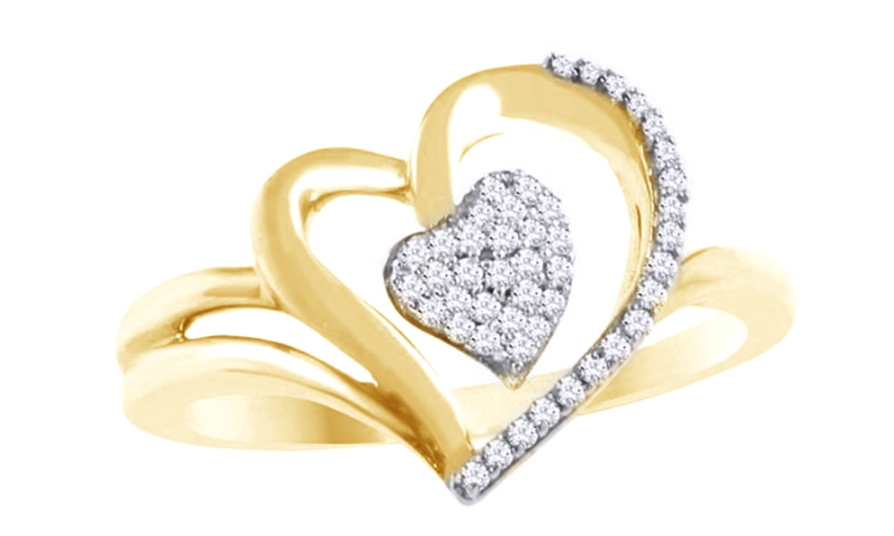 AFFY White Natural Diamond Heart Promise Ring In 10k Yellow Gold ...