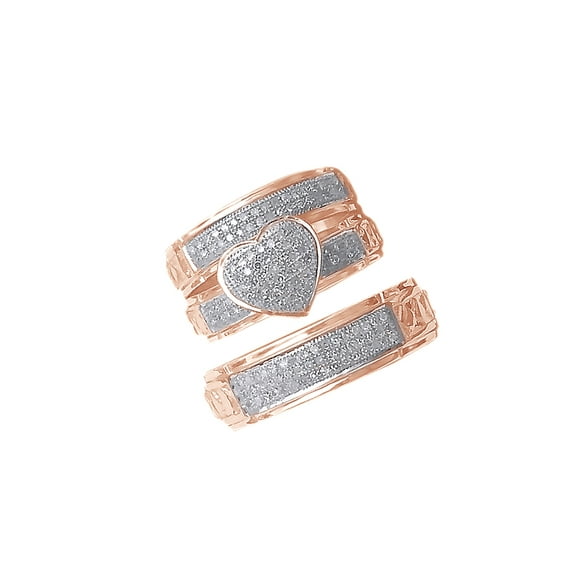 AFFY White Natural Diamond Wedding & Engagement Trio Band Ring Set In ...