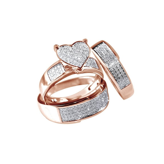 AFFY White Natural Diamond Heart Shape Engagement & Wedding Trio Band ...