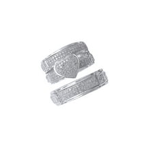 AFFY White Natural Diamond Wedding & Engagement Trio Band Ring Set In ...