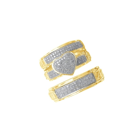 AFFY White Natural Diamond Wedding & Engagement Trio Band Ring Set In ...