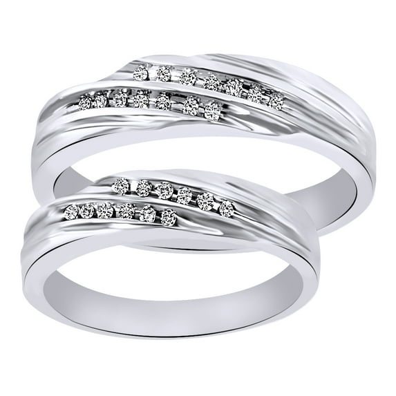 AFFY White Natural Diamond His And Hers Wedding Band Ring Set in 14K ...