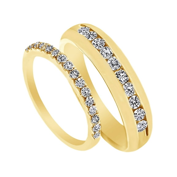 AFFY Round Cut White Natural Diamond His and Hers Wedding Band Set in ...