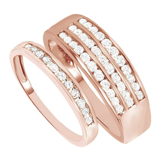 AFFY White Natural Diamond His And Hers Wedding Band Set in 14K Rose ...