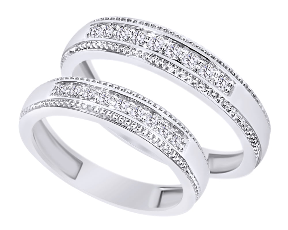 AFFY White Natural Diamond His And Hers Wedding Band Set in 14K White ...