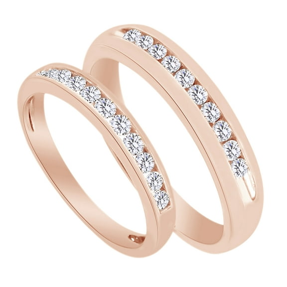 AFFY Round Cut White Natural Diamond His and Hers Wedding Band Set in ...