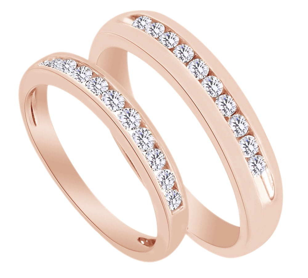 AFFY White Natural Diamond His and Hers Wedding Band Ring Set in 14K ...