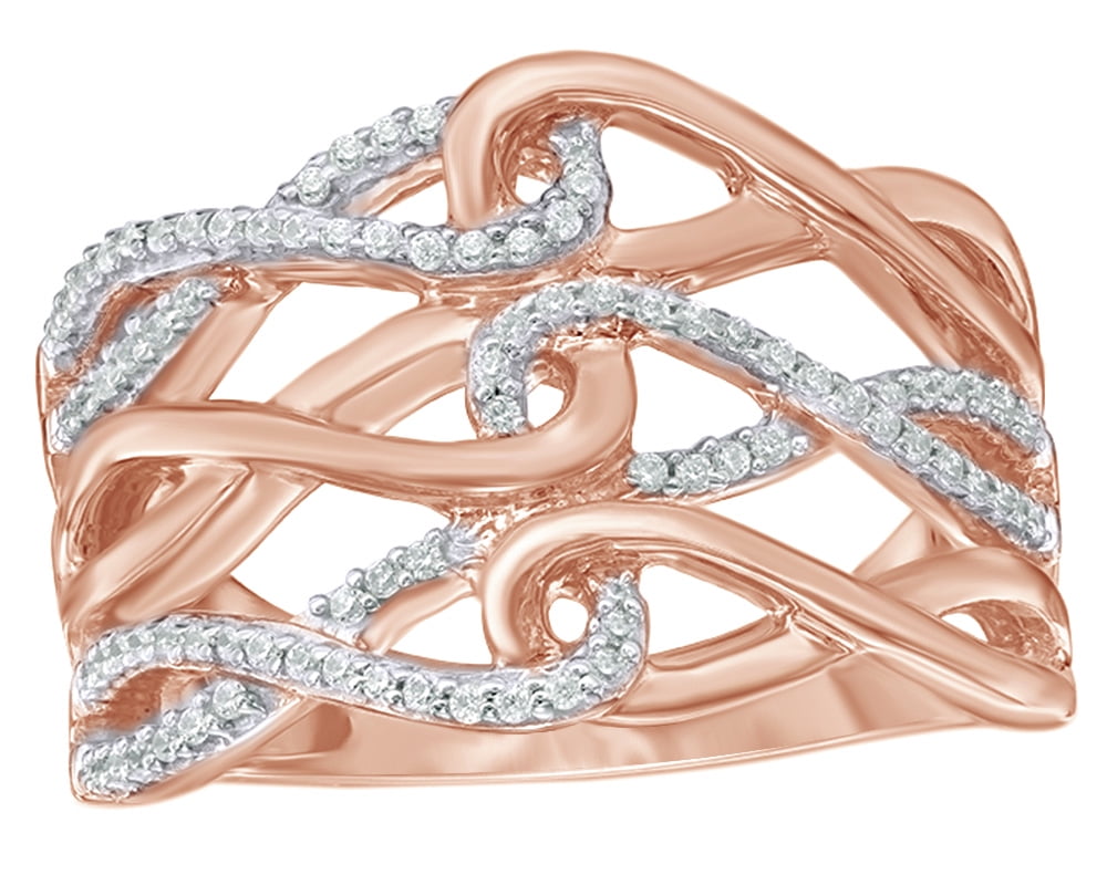 White Natural Diamond Interlocking Loops Band Ring in 10k Rose Gold ...