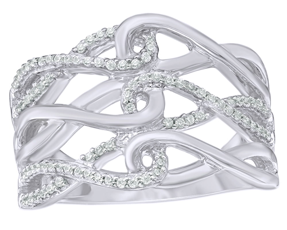 AFFY White Natural Diamond Interlocking Loops Band Ring in 10k White ...