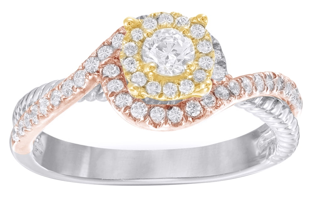 AFFY White Natural Diamond Layered Frame Swirl Engagement Ring in 10k ...