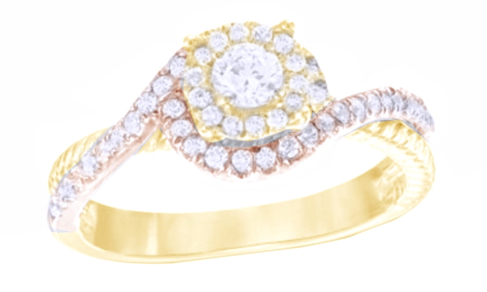 AFFY White Natural Diamond Layered Frame Swirl Ring In Solid Gold (0.33 ...