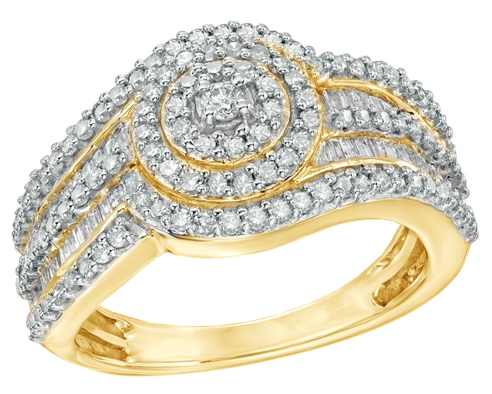 AFFY White Natural Diamond Layered Frame Wedding Ring in 10k Yellow ...