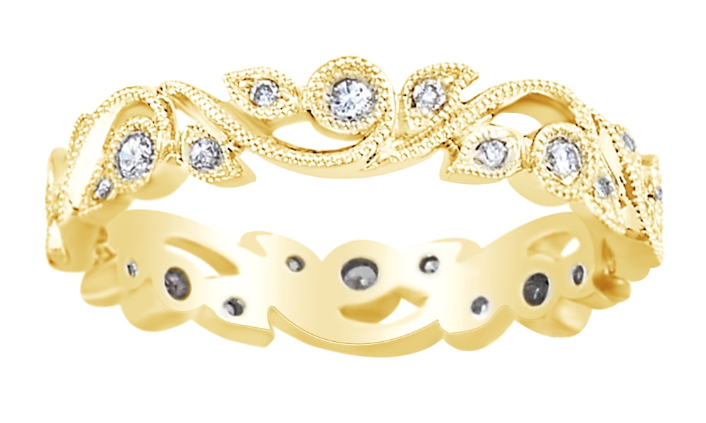 AFFY White Natural Diamond Leaf Style Eternity Band Ring In 14K Yellow ...
