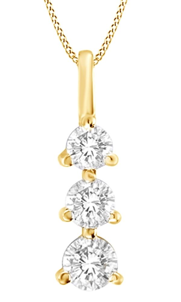 AFFY White Natural Diamond Linear Three Stone Drop Pendant Necklace in ...